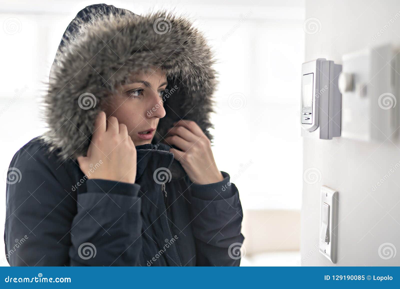 Woman with Warm Clothing Feeling the Cold Inside House Stock Image ...
