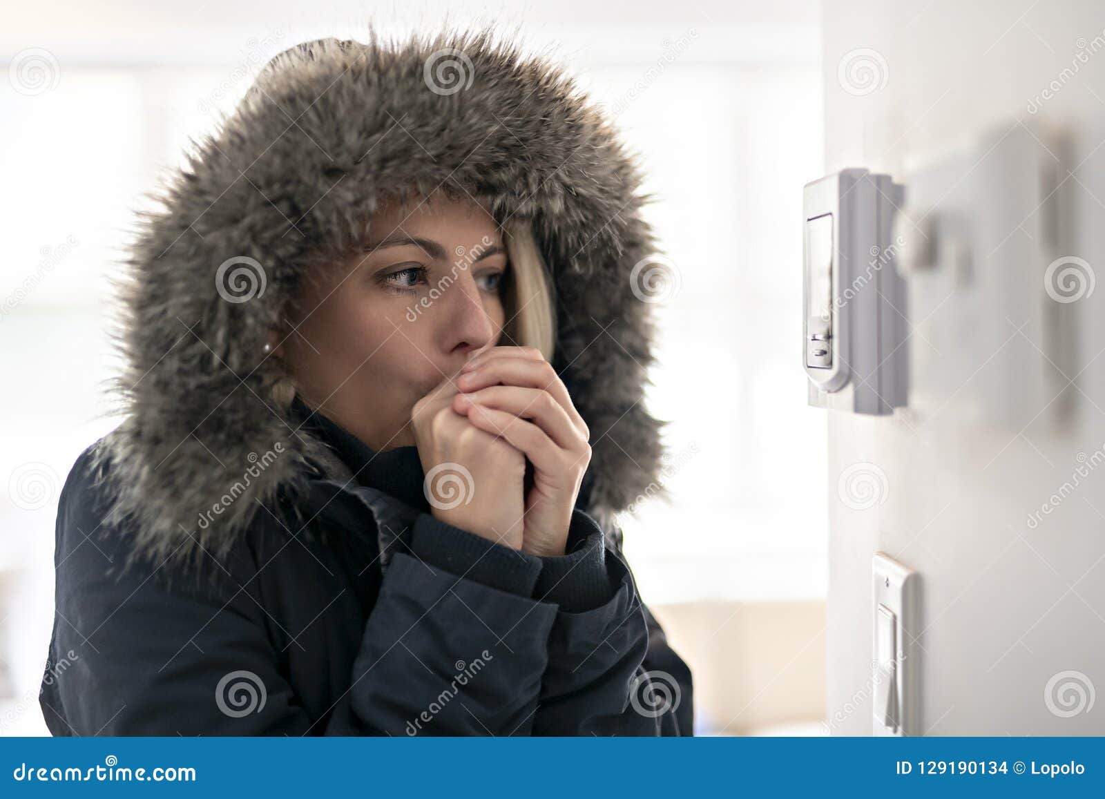 Woman with Warm Clothing Feeling the Cold Inside House Stock Photo ...