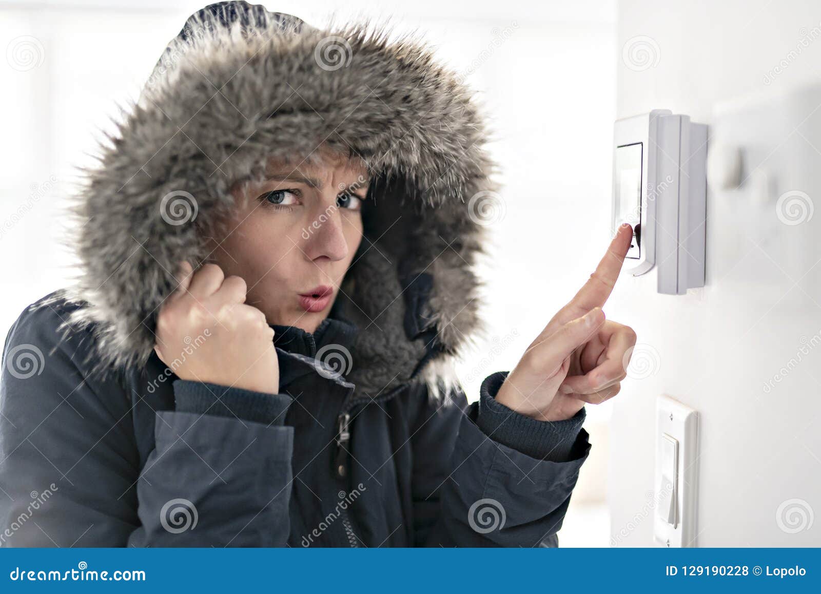 Woman with Warm Clothing Feeling the Cold Inside House Stock Photo ...