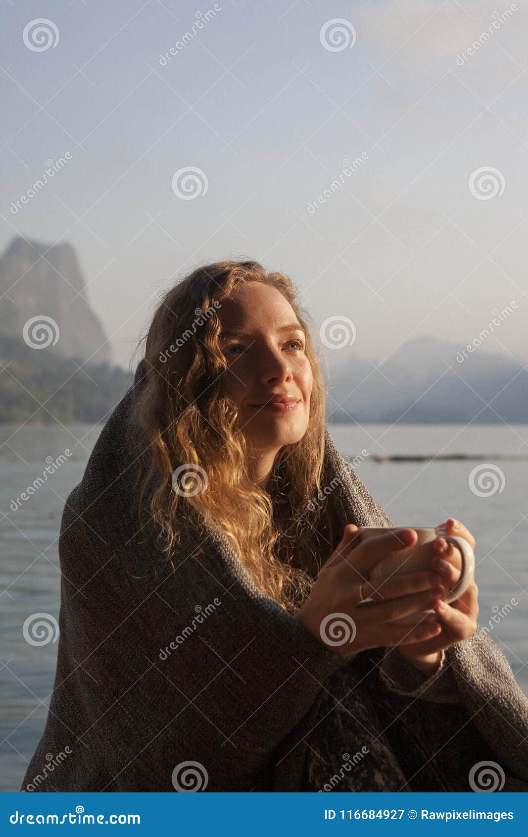 Woman Warm in the Morning Sun Stock Image - Image of camper, calm ...