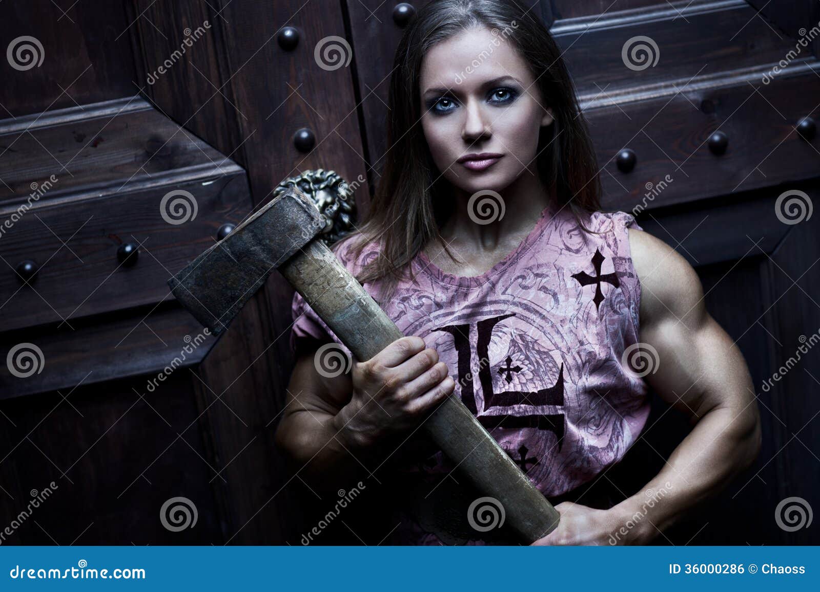 Woman warrior with axe stock photo. Image of warrior - 36000286