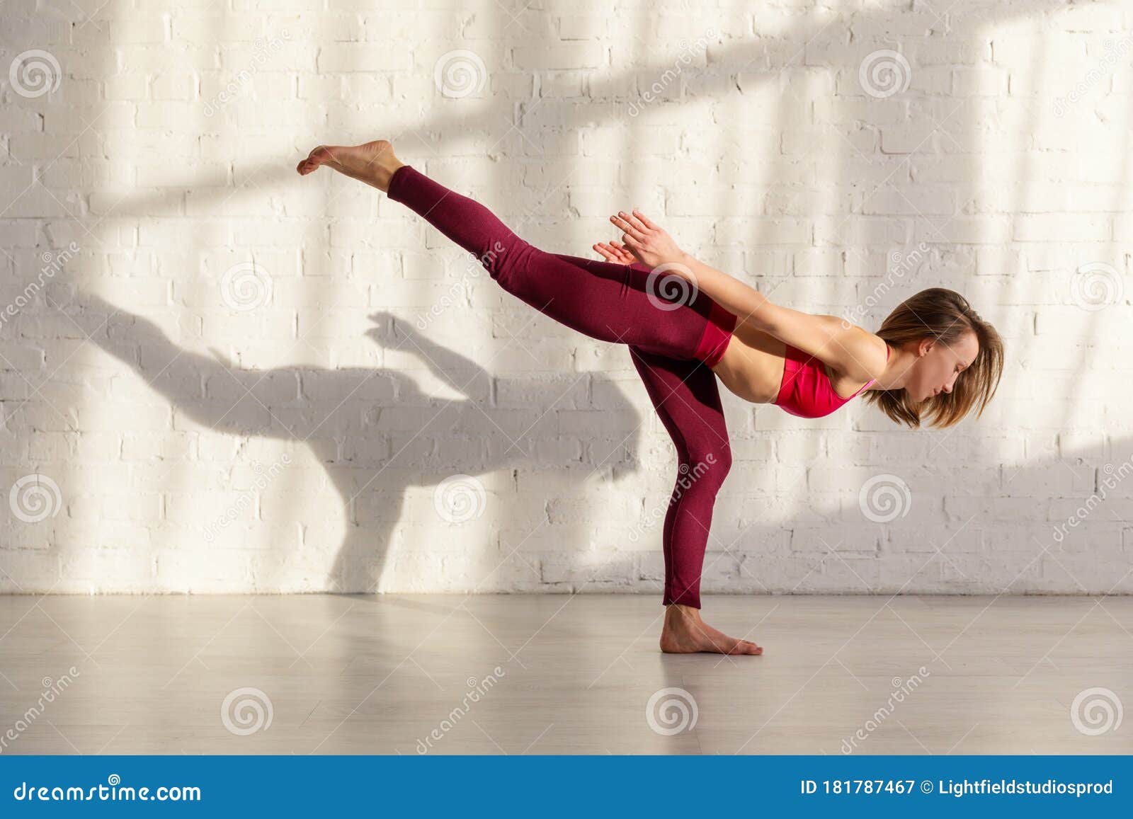 Woman in Warrior Pose Near Brick Stock Image - Image of beautiful ...