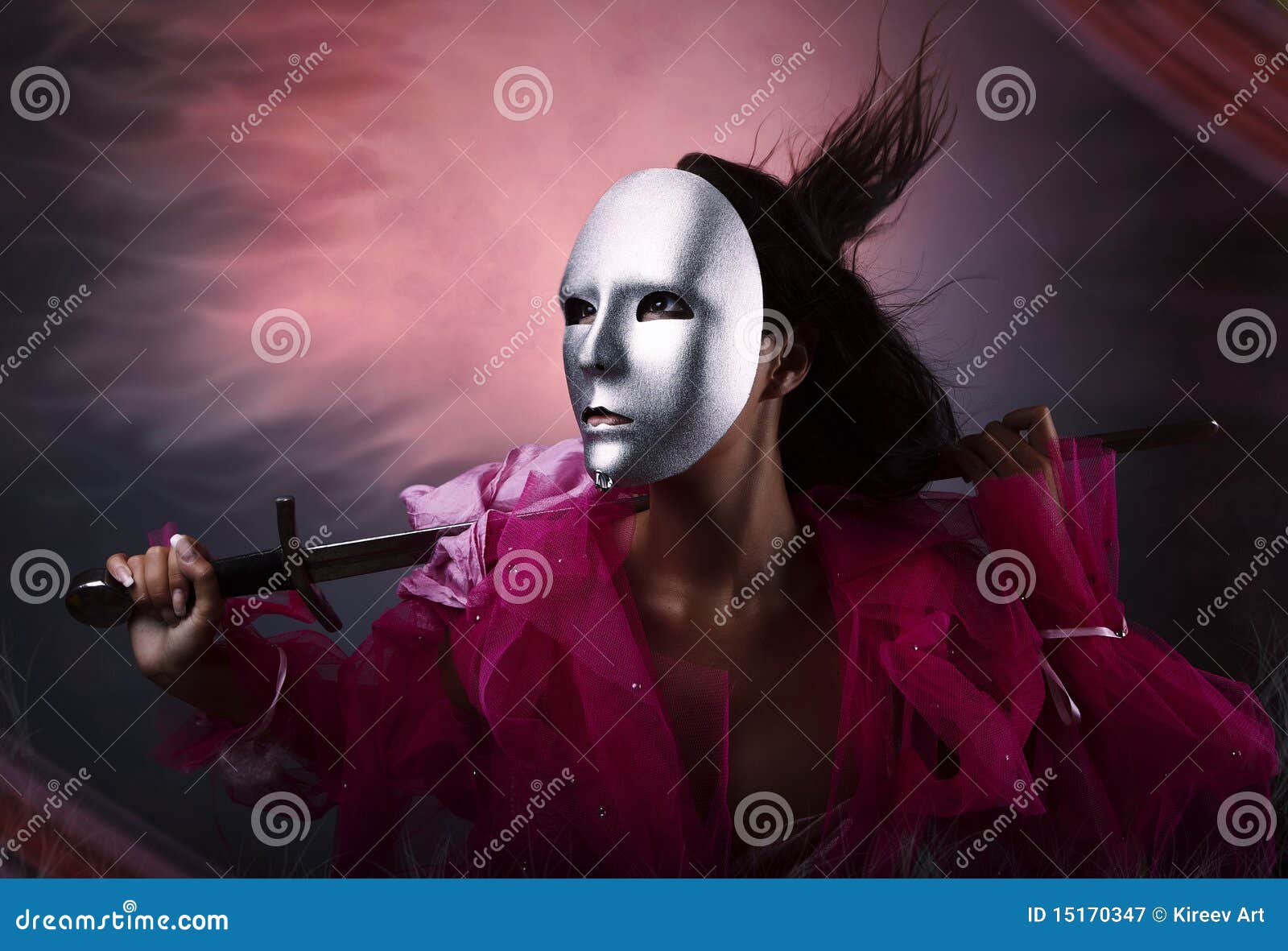 Woman Warrior in Silver Mask with a Sword Stock Image - Image of ...