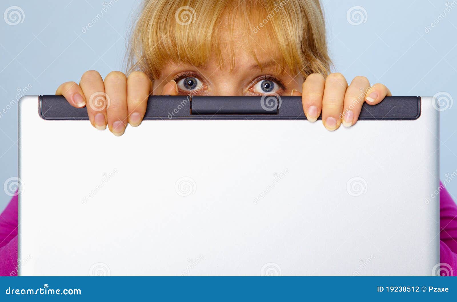 Woman Was Guilty and Hides Behind a Computer Stock Photo - Image of ...