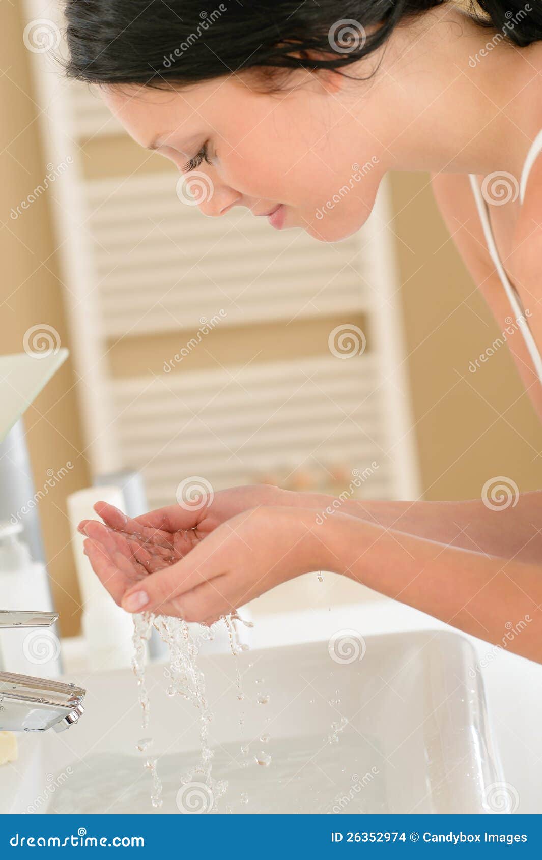 Woman Wash Face at Basin Bathroom Stock Photo - Image of lifestyle ...