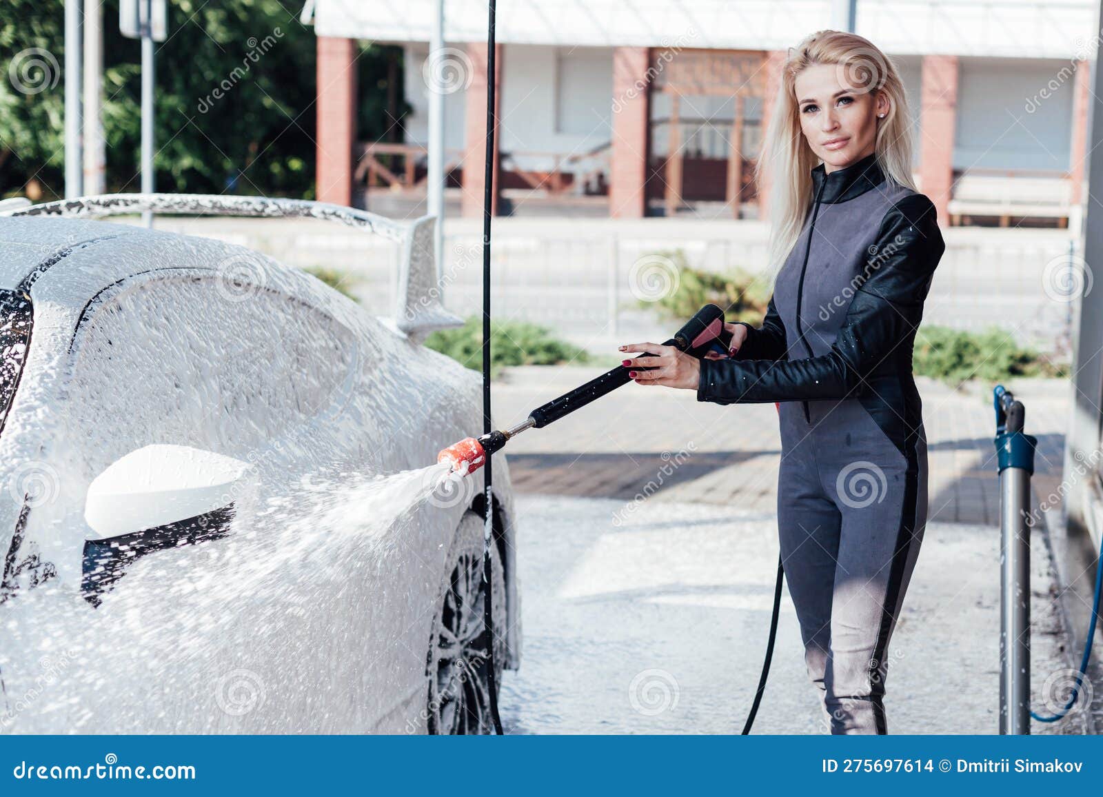 A Woman Washes Car Car Wash Driver Stock Photo - Image of service ...