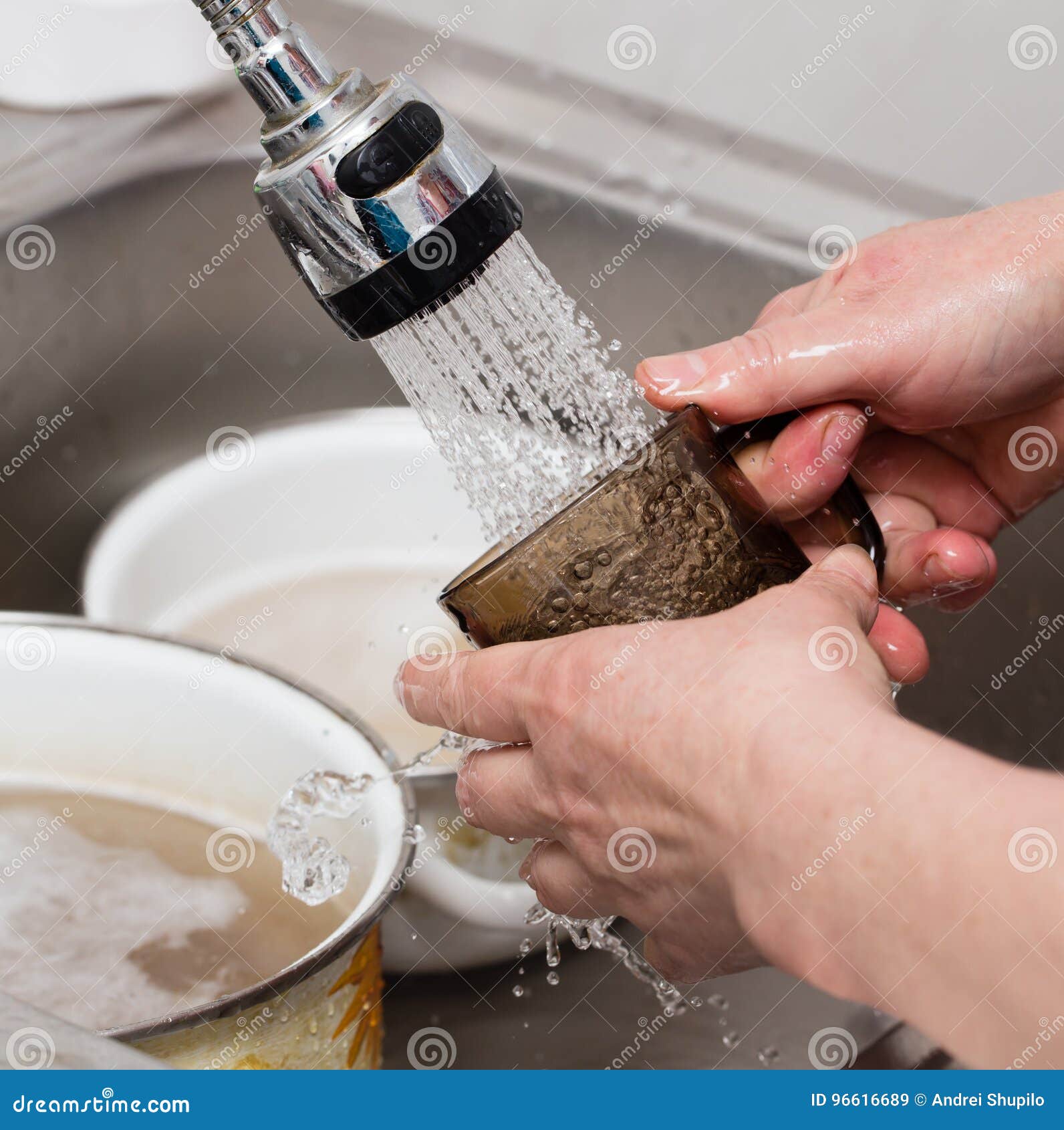 Woman Washes Spoons Under a Tap of Water Stock Image - Image of running ...