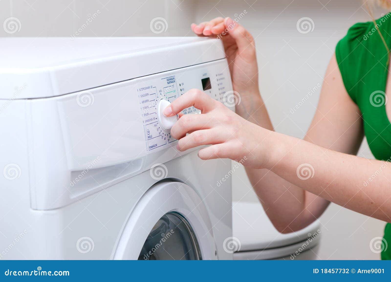 Woman Washing Clothes with Machine Stock Photo - Image of torso ...