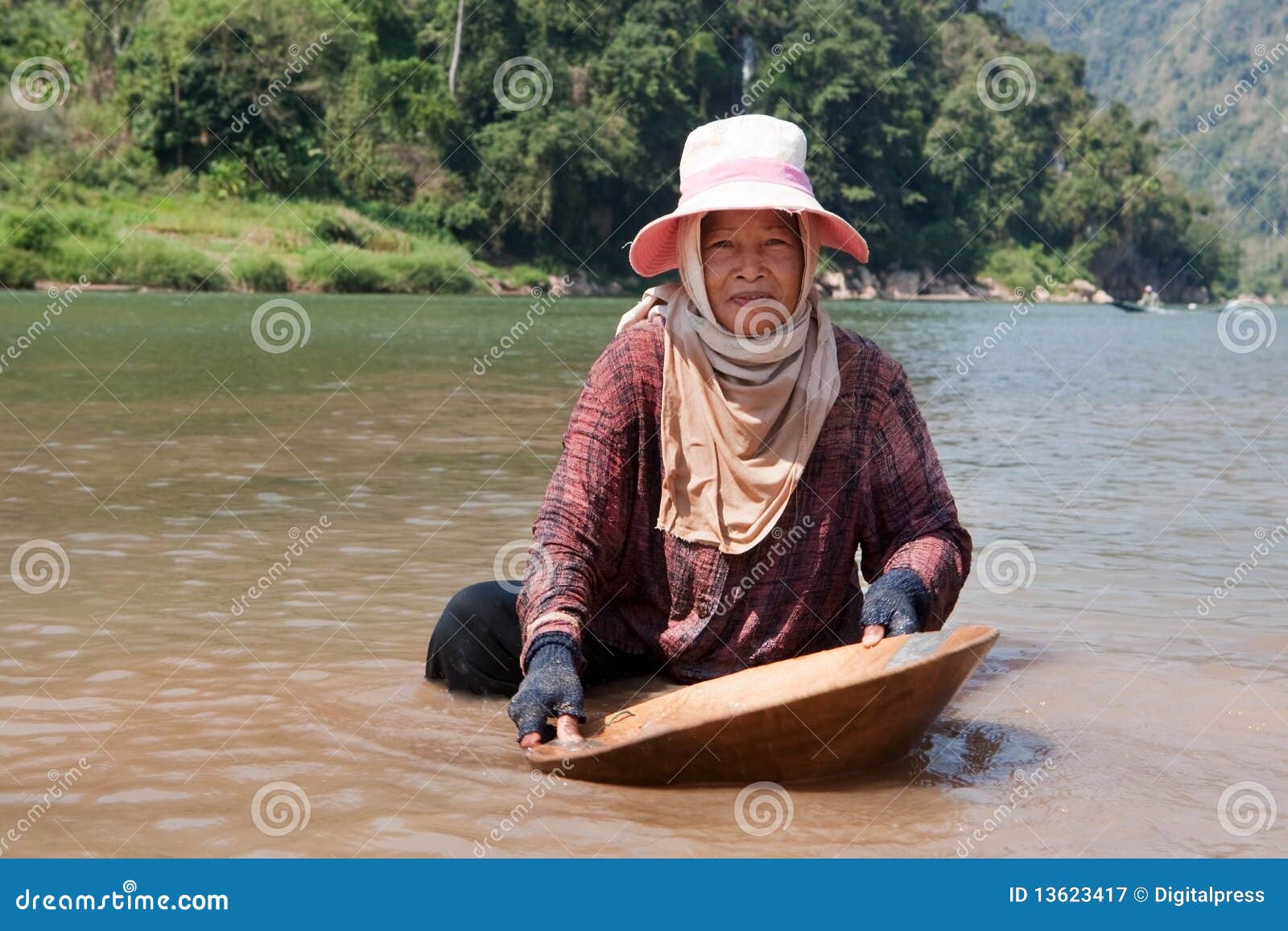 Woman Washing Gold in River Stock Image - Image of metal, laos: 13623417