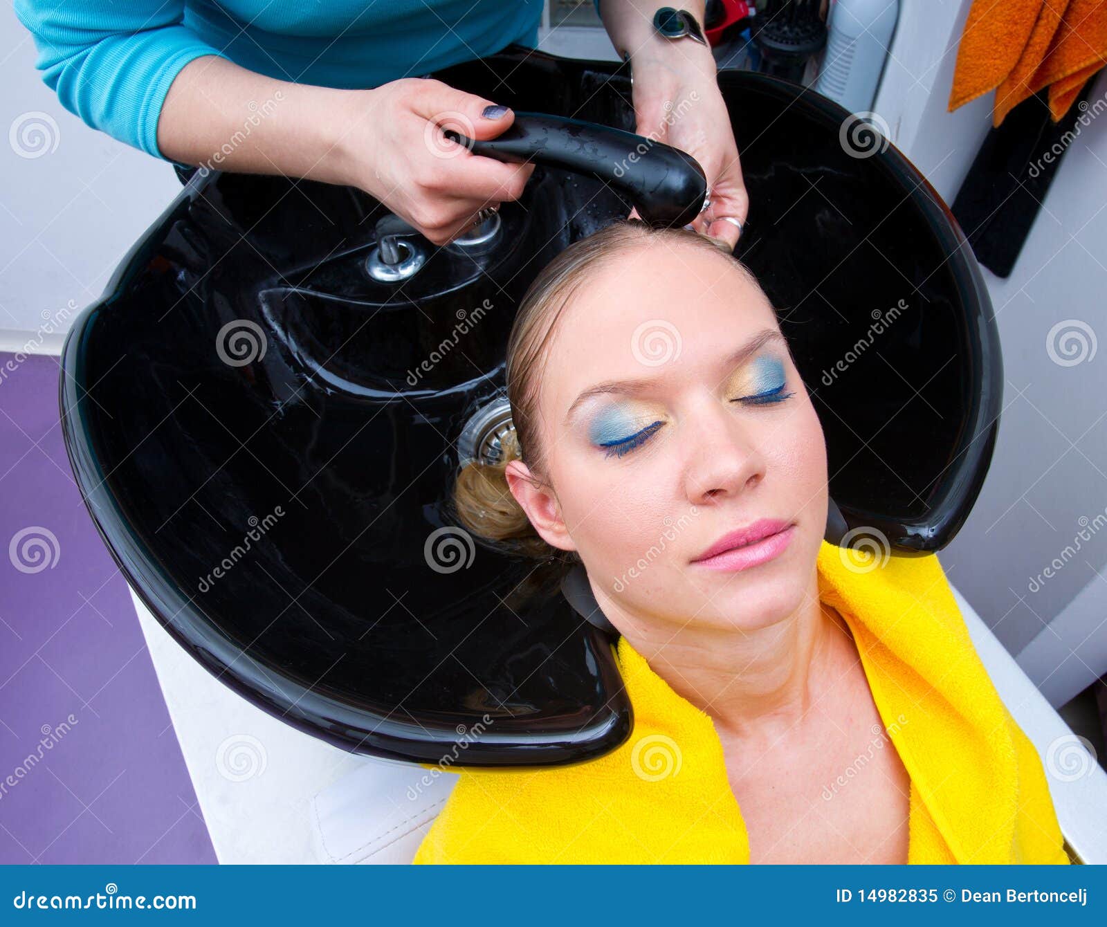 Woman washing hair stock image. Image of female, long - 14982835