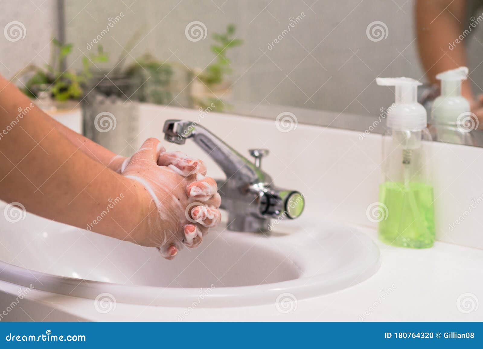 Woman Washing Hands in Basin Stock Photo - Image of woman, hands: 180764320