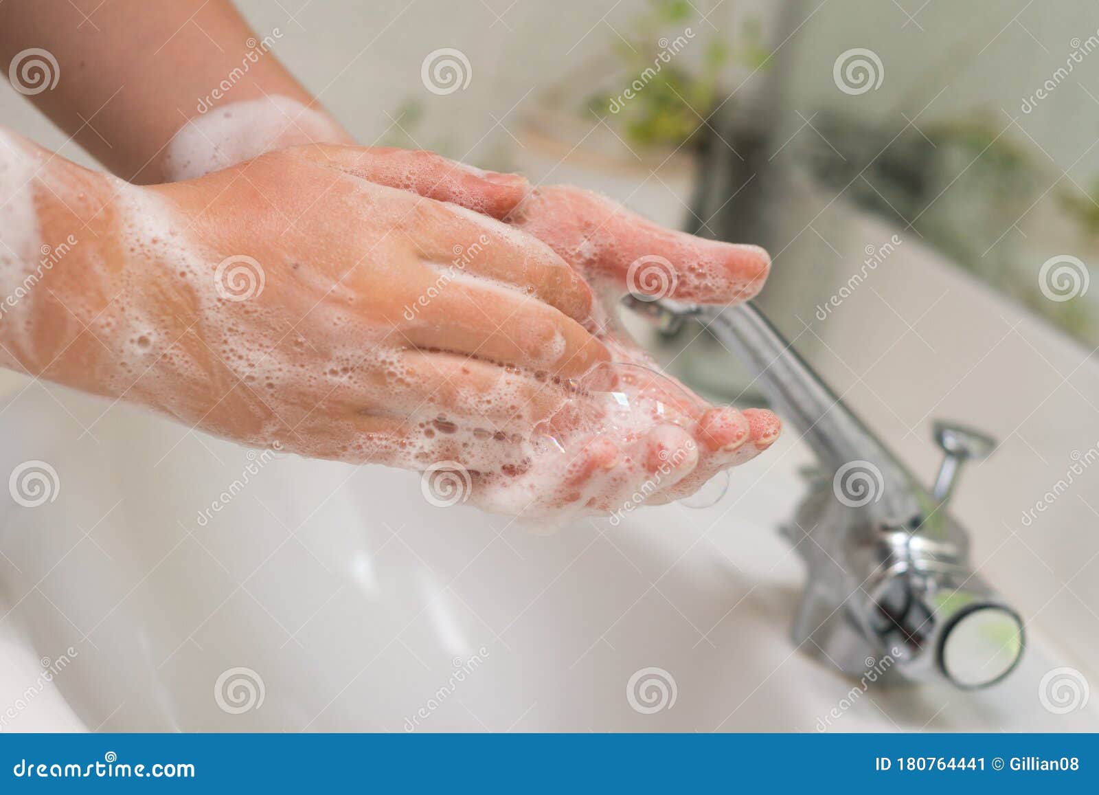 Woman Washing Hands in Basin Stock Image - Image of soap, hand: 180764441