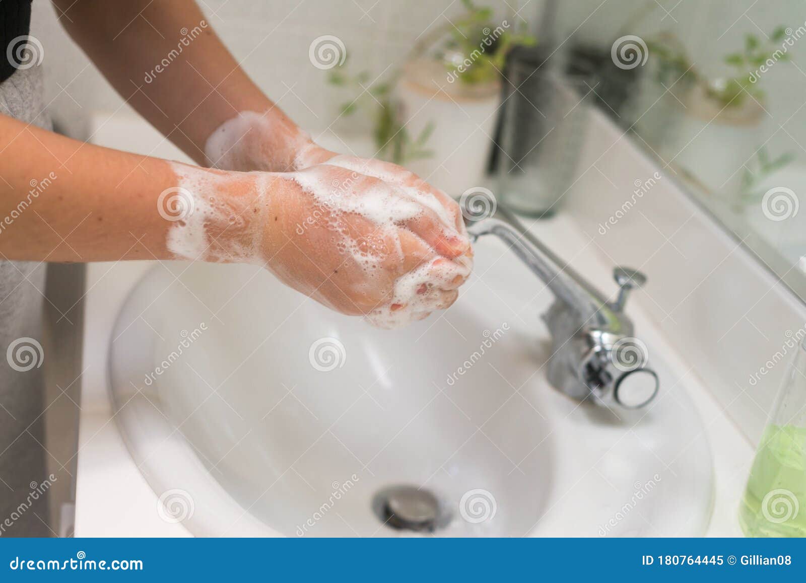 Woman Washing Hands in Basin Stock Image - Image of cleaning, basin ...