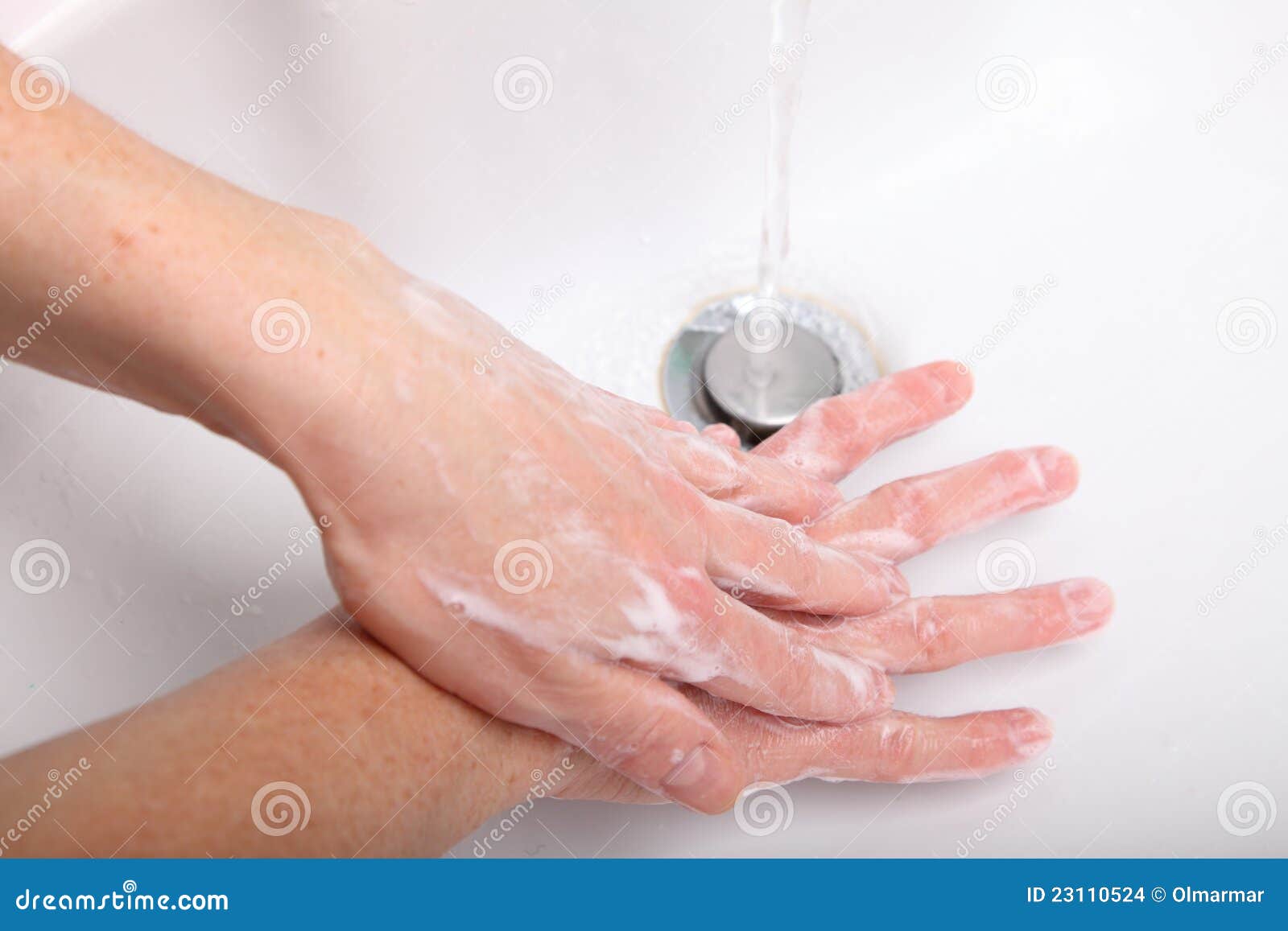Woman Washing Hands in Bathroom Stock Photo - Image of pouring ...