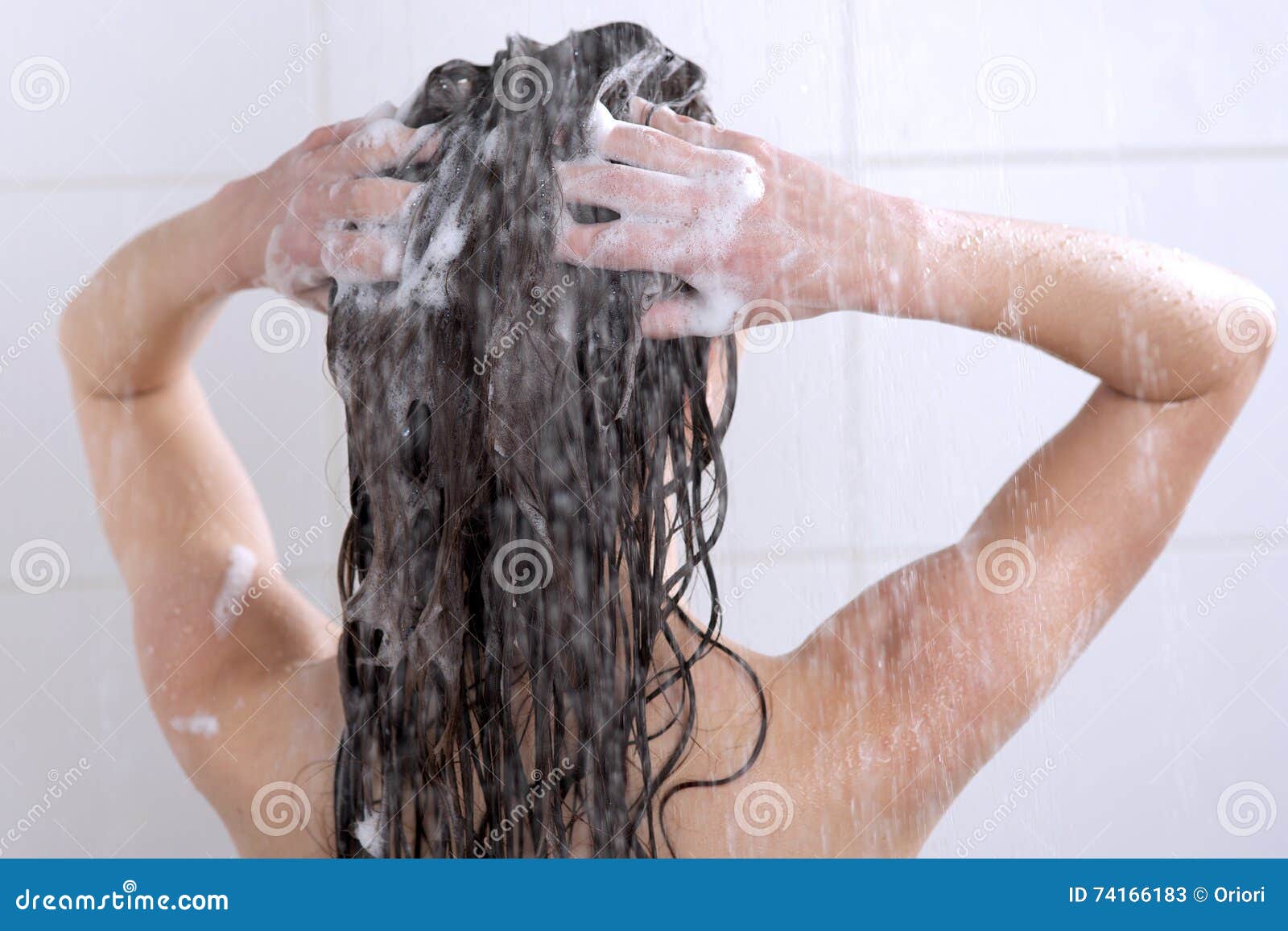 Woman Washing Head with Shampoo Stock Image - Image of care, shower ...