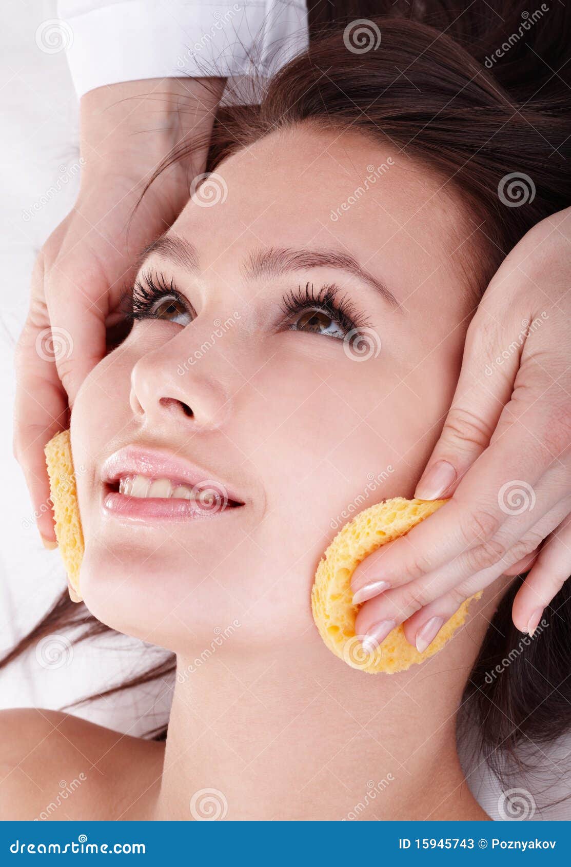 Woman Washing Her Face by Sponge. Stock Image - Image of person ...