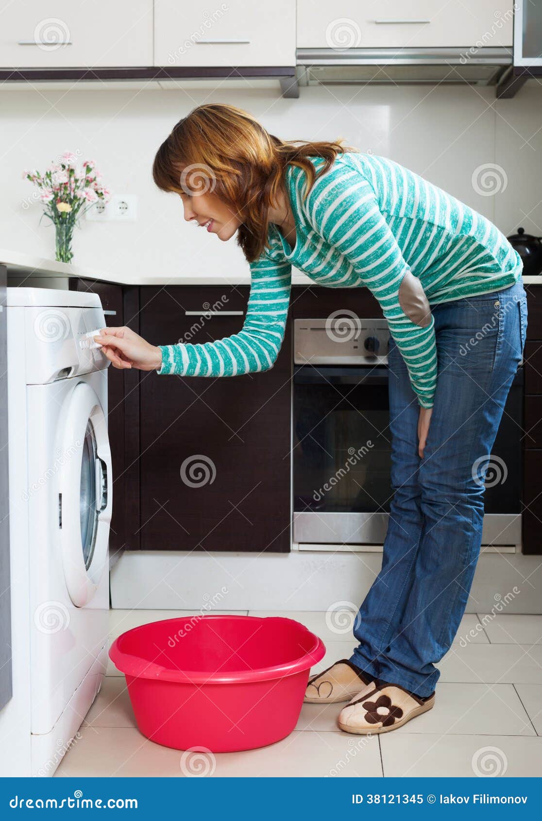 Woman with washing machine stock image. Image of housework - 38121345