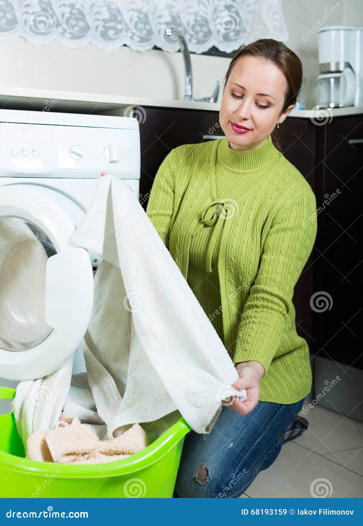 Woman with washing machine stock image. Image of lassitude - 68193159