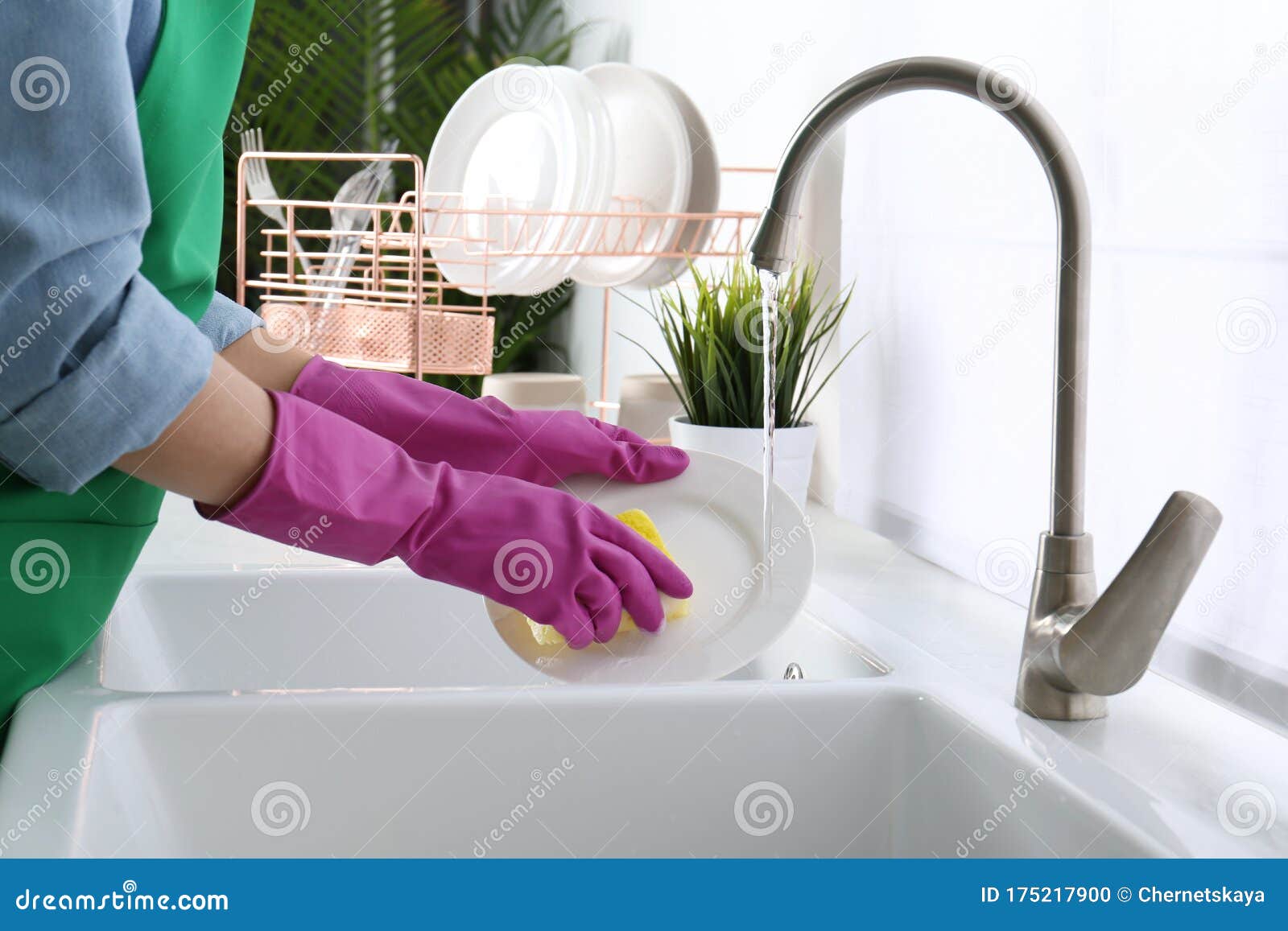 Woman Washing Plate in Modern Kitchen, Closeup Stock Photo - Image of ...