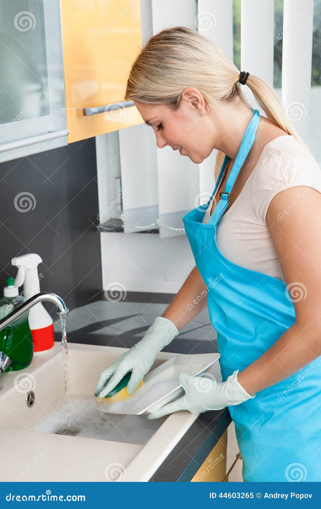Woman washing plate stock image. Image of blonde, foam - 44603265