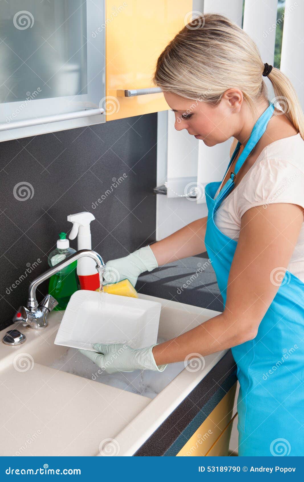 Woman washing plate stock photo. Image of duty, housewife - 53189790