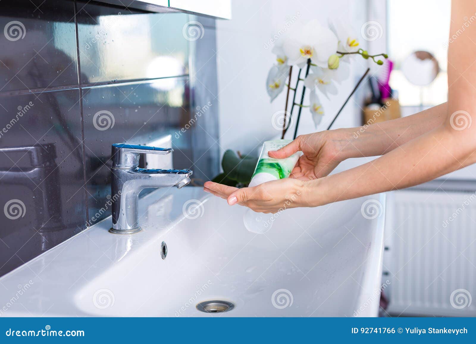 Woman Washing Up in the Morning Stock Photo - Image of alone, feminine ...