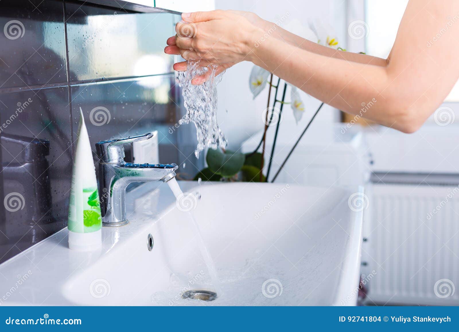 Woman Washing Up in the Morning Stock Photo - Image of background ...