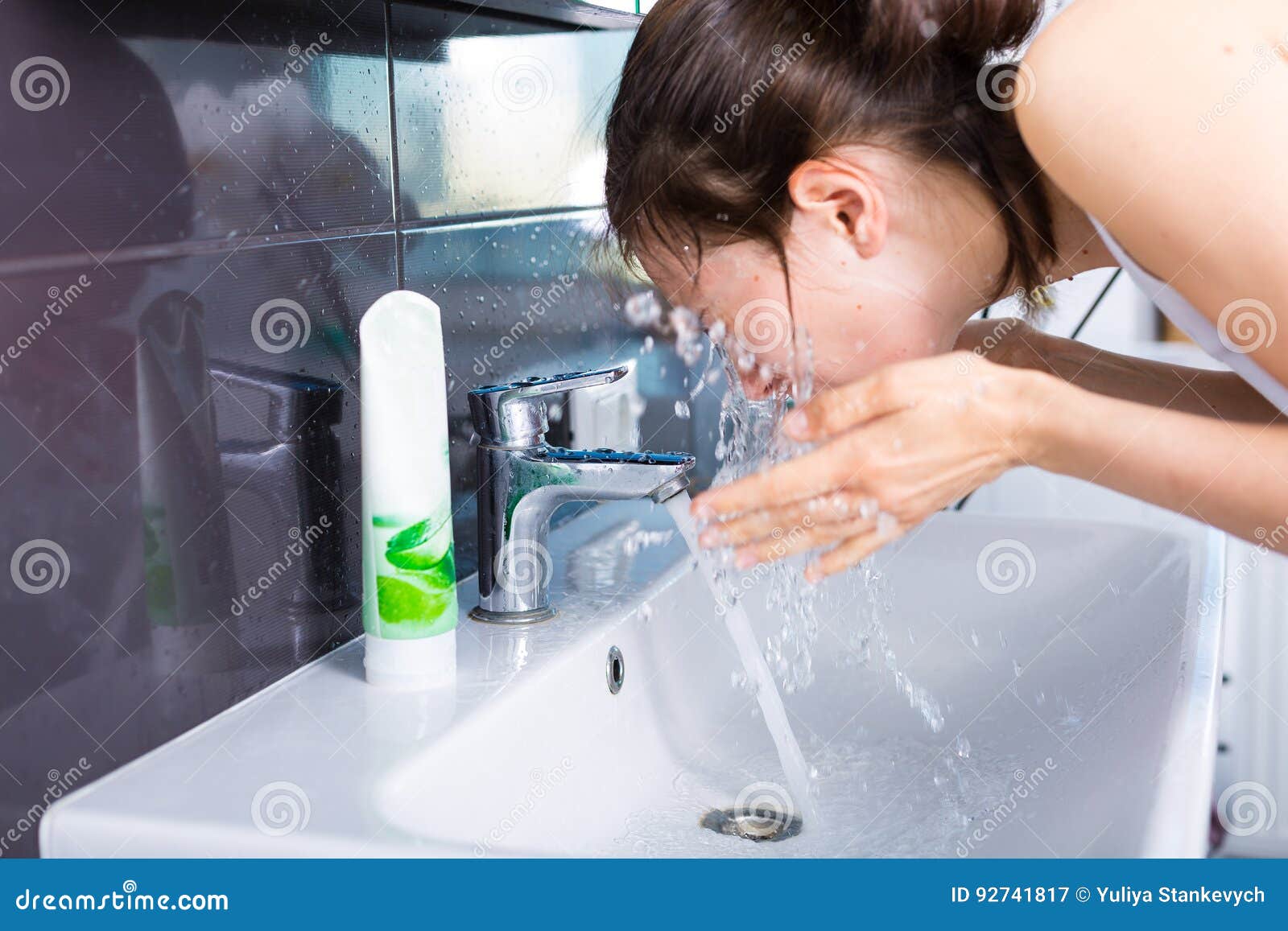 Woman Washing Up in the Morning Stock Image - Image of lifestyle ...