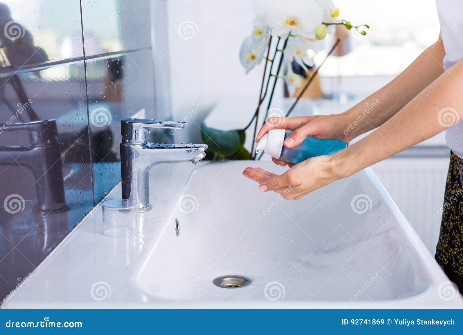 Woman Washing Up in the Morning Stock Image - Image of essential ...