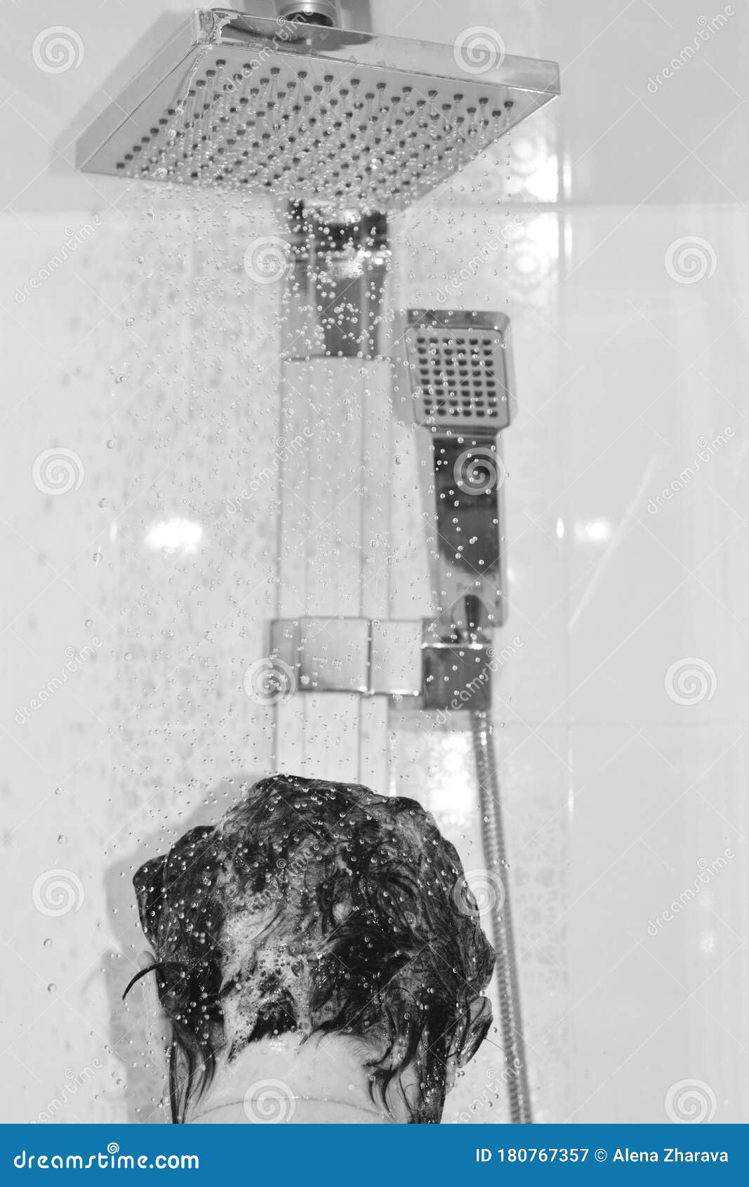 Woman Washing Up Water Stream Falling from Top Stock Image - Image of ...