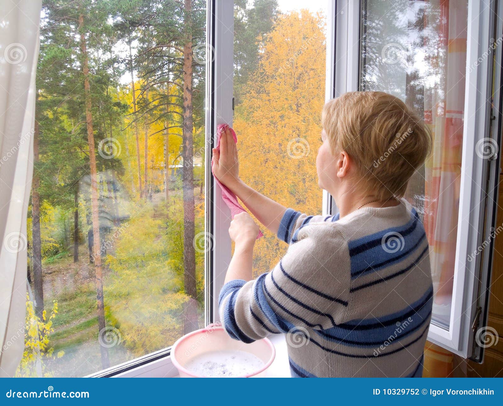 The Woman Washing a Window. Stock Photo - Image of house, efforts: 10329752