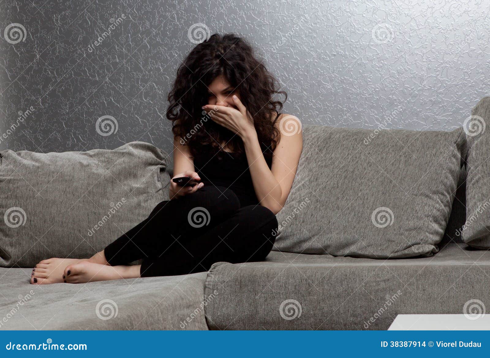 Woman watching drama on TV stock photo. Image of watch - 38387914