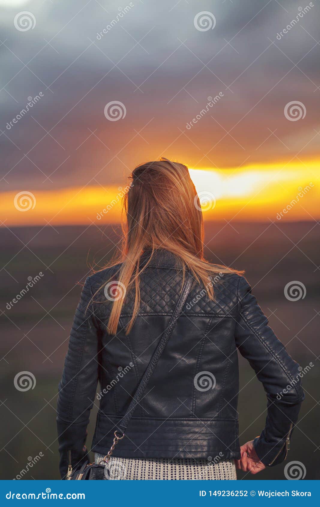 Young Woman Watching Sun at Sunset Alone Stock Photo - Image of adult ...