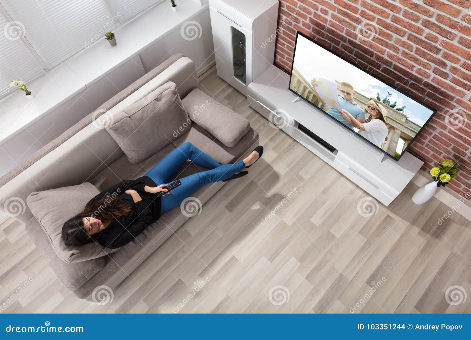 Woman Watching Television at Home Stock Photo - Image of asleep, people ...