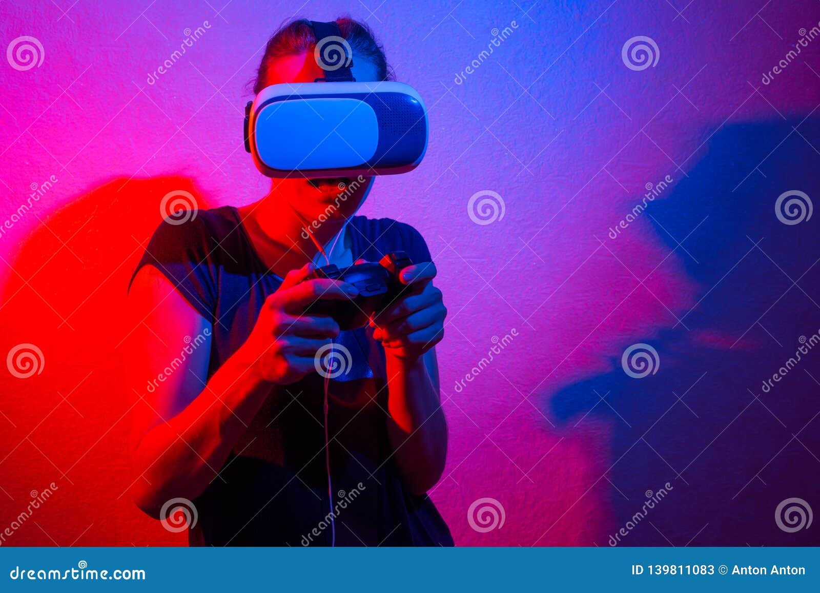 Woman Watching with VR with Red and Blue Light Stock Image - Image of ...