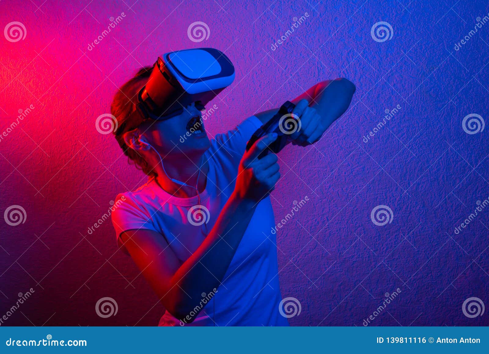 Woman Watching with VR with Red and Blue Light Stock Photo - Image of ...