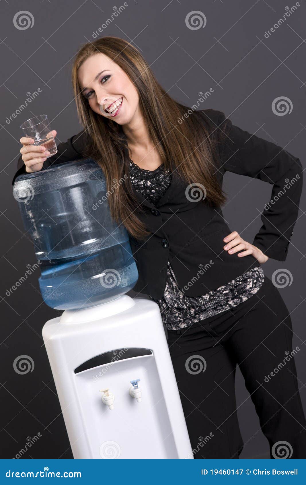 Business Woman with Water at Cooler Dispenser Stock Image - Image of ...