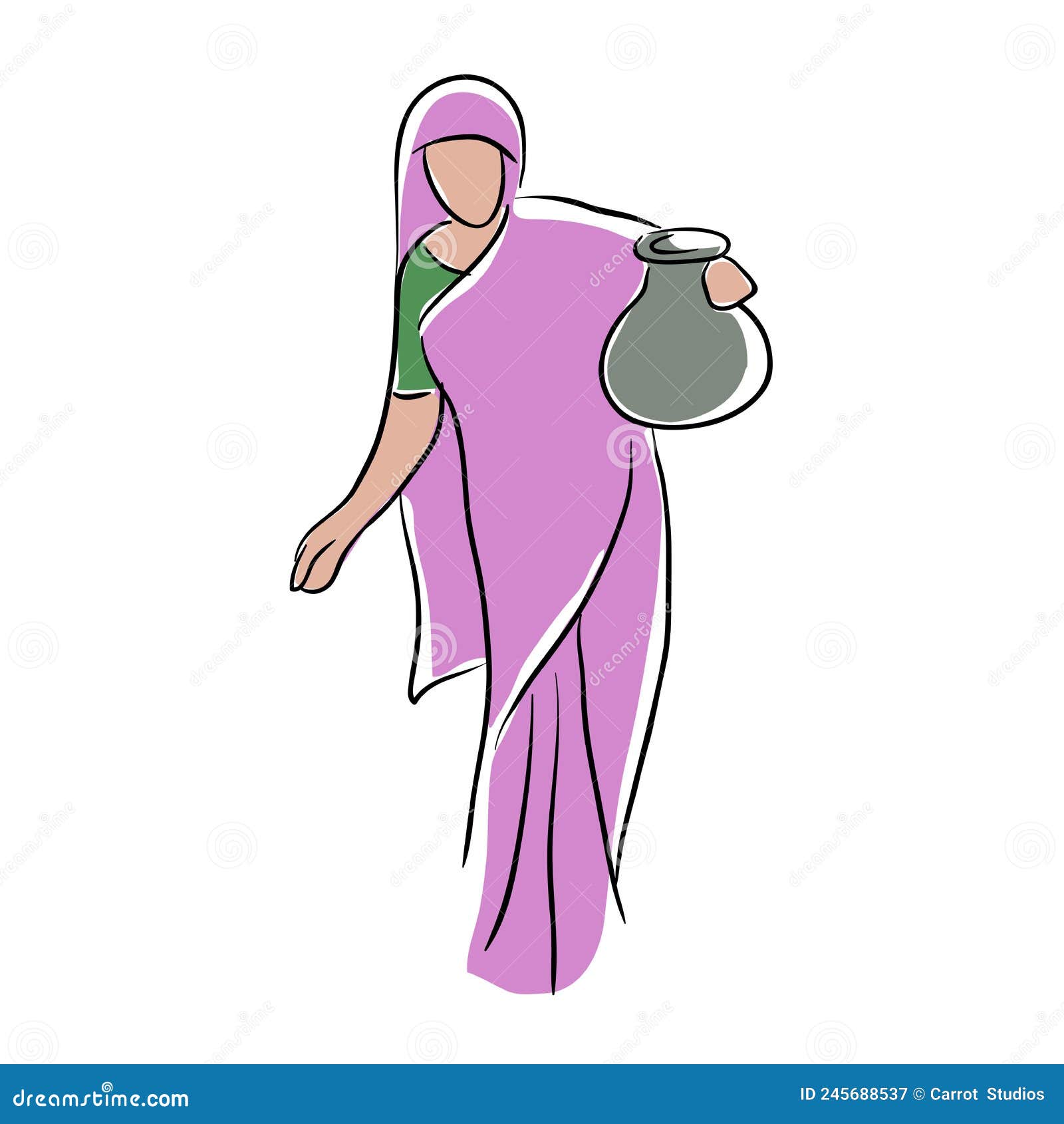 Woman with Water Pot Illustration Stock Illustration - Illustration of ...