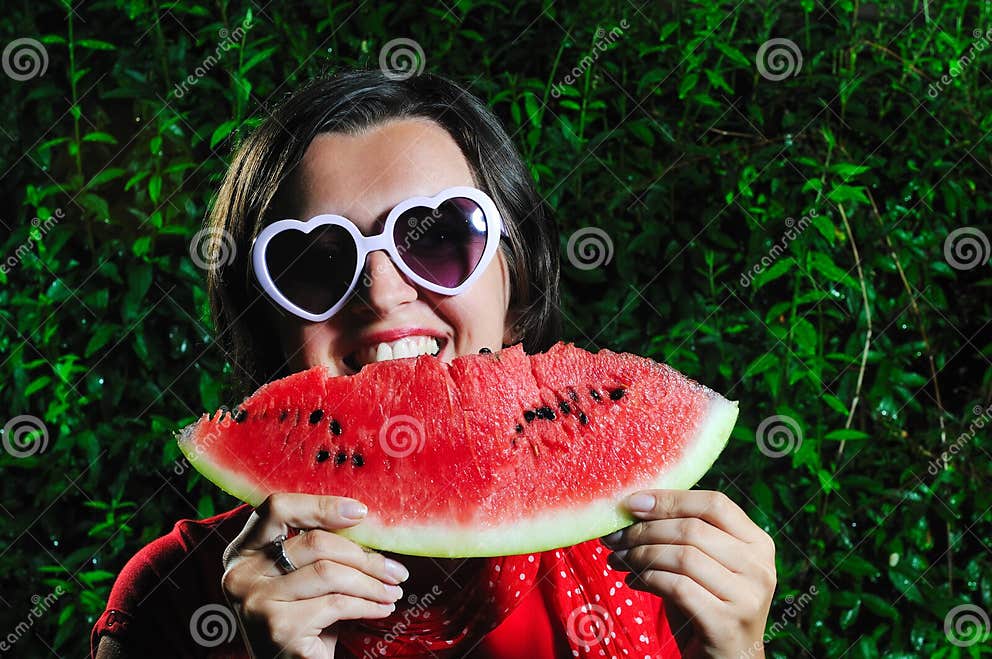 Woman watermelon stock image. Image of melon, eating - 10098315