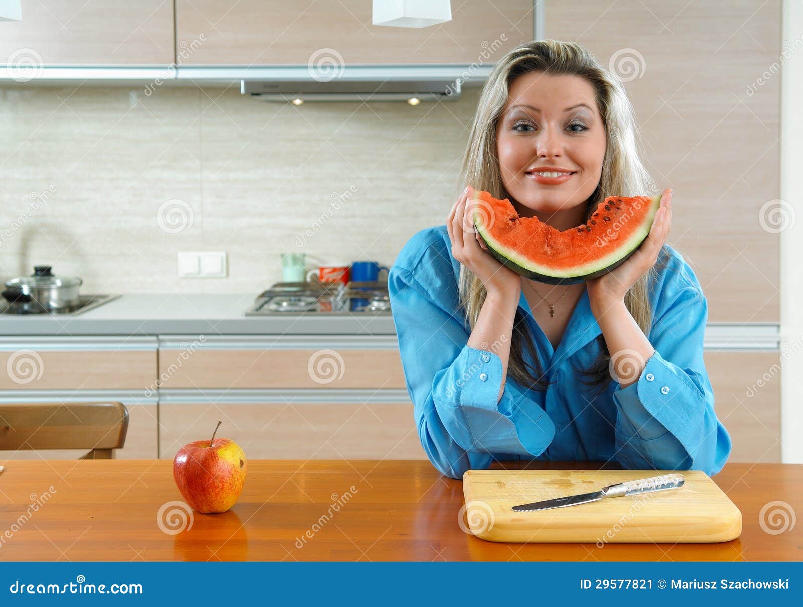Woman with watermelon stock image. Image of breakfast - 29577821