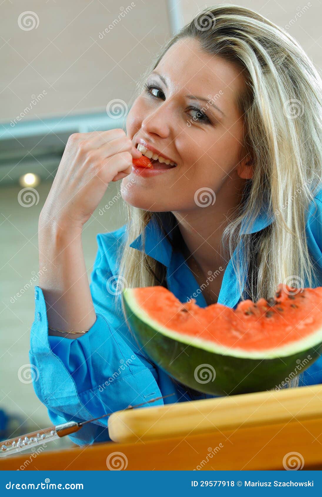 Woman with watermelon stock photo. Image of woman, apple - 29577918