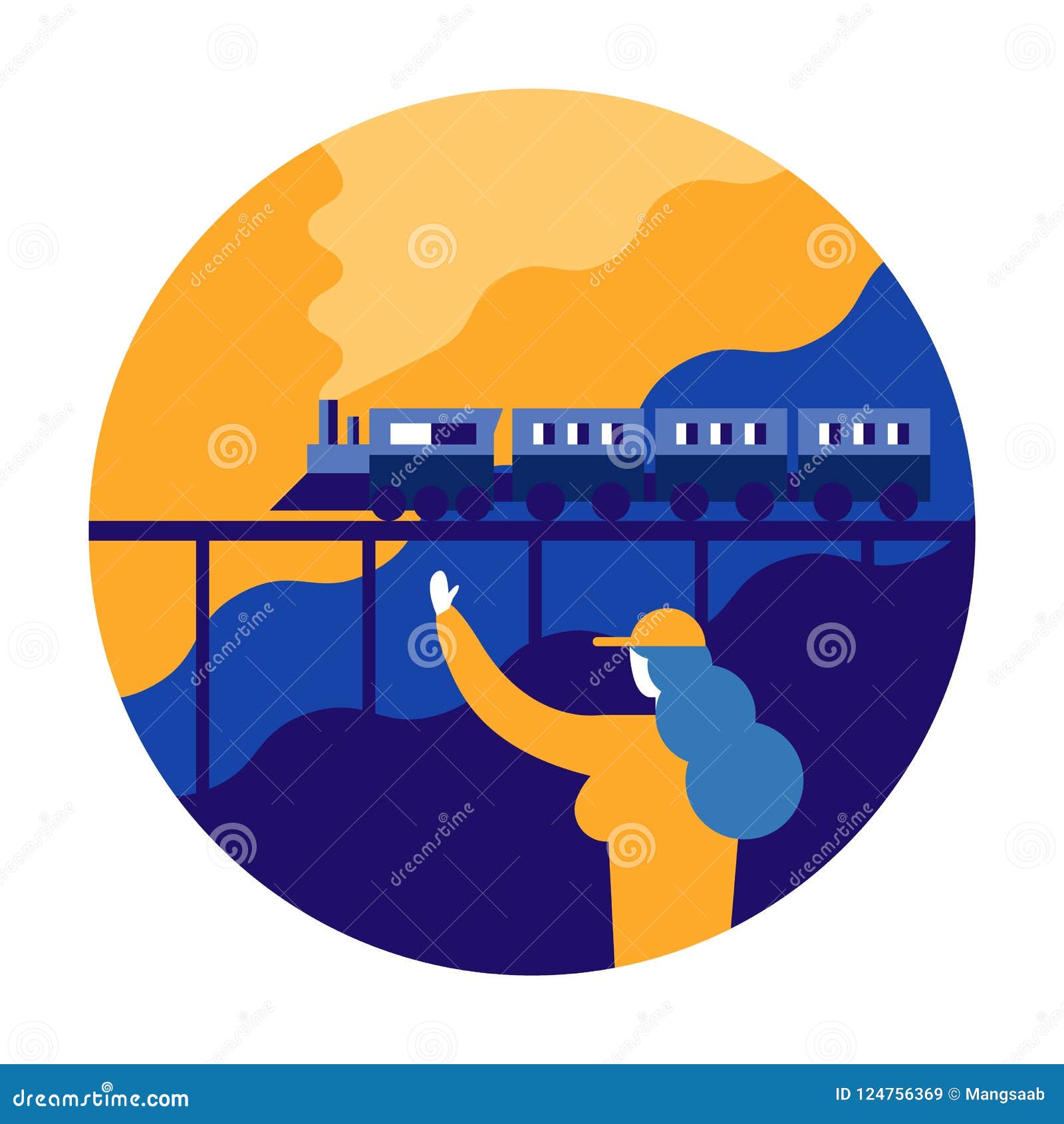 Woman Wave Goodbye with Train. Flat Character Design Vector ...
