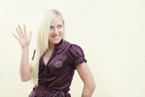 Woman Waving Stock Image Image Of Feminine Joyful Looking 14797969