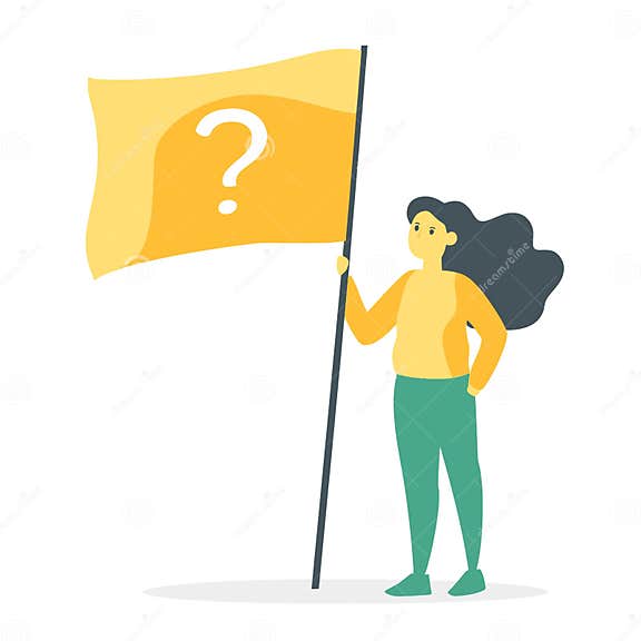 Woman Waving a Flag with a Question Mark on it Vector Stock ...