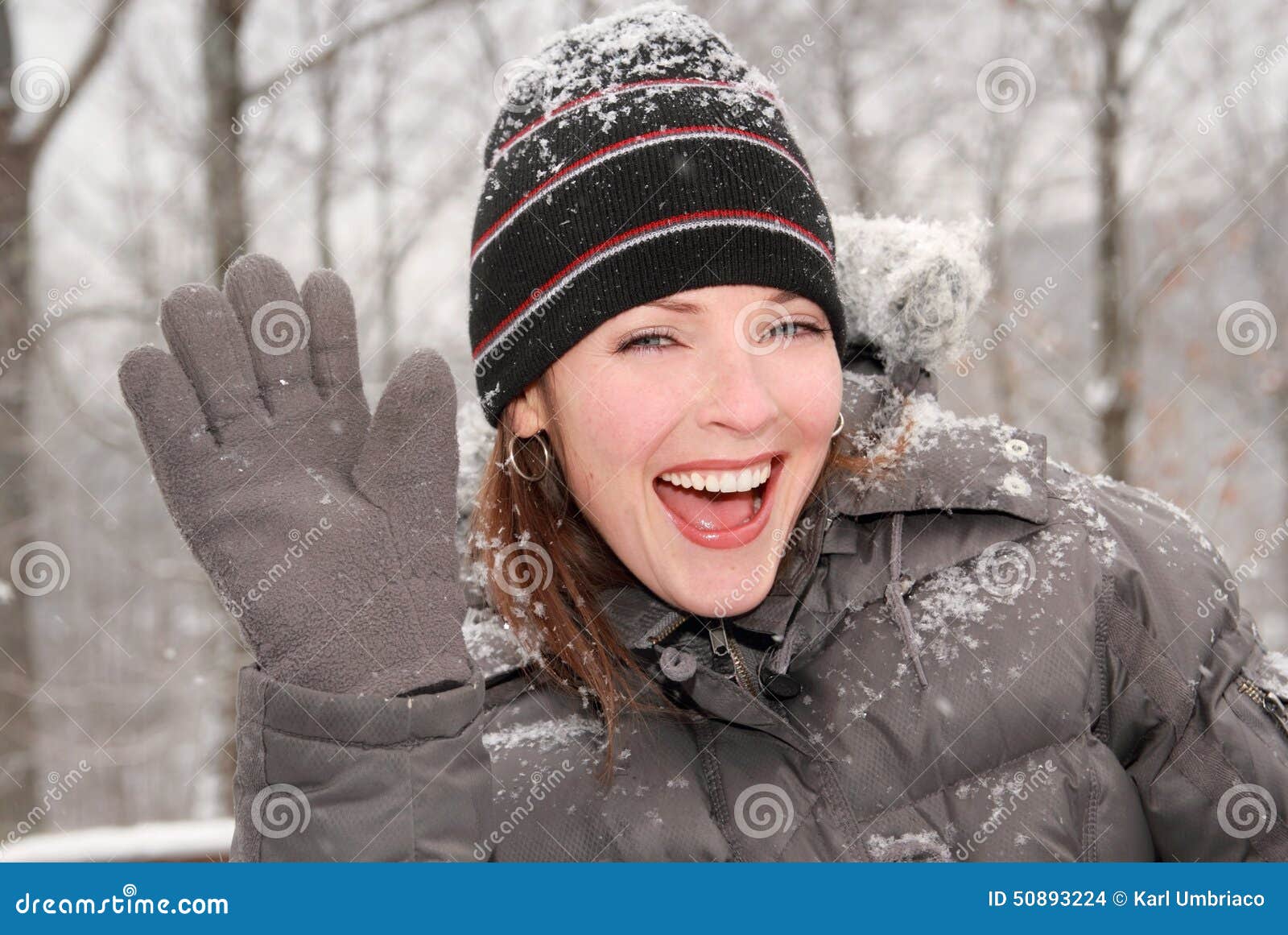 Woman waving goodbye stock photo. Image of winter, mode - 50893224