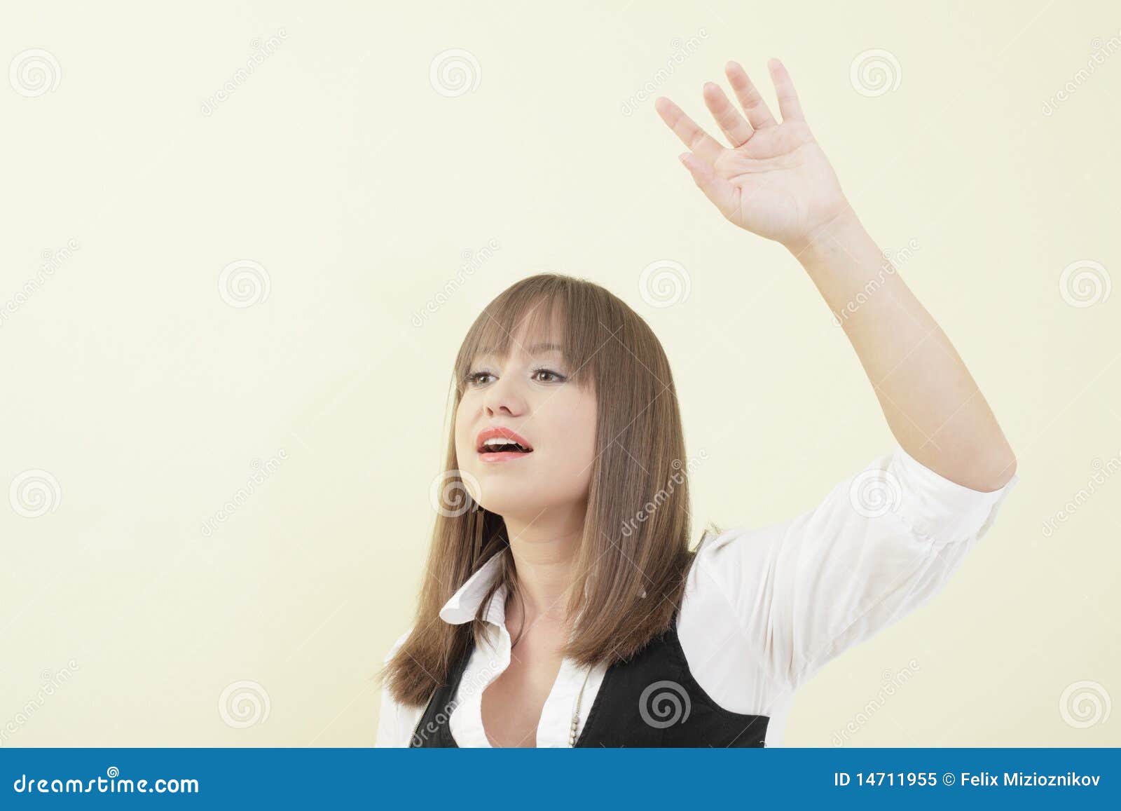 Woman Waving Her Hand Stock Image Image Of Lipstick 14711955