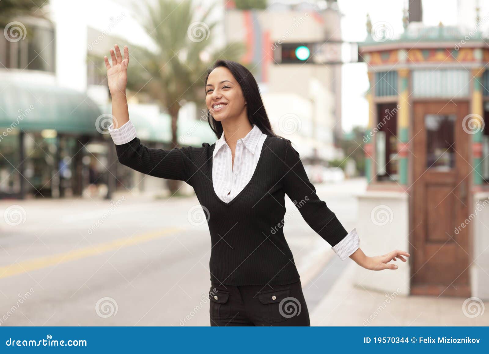 Woman waving and smiling stock photo. Image of latin - 19570344