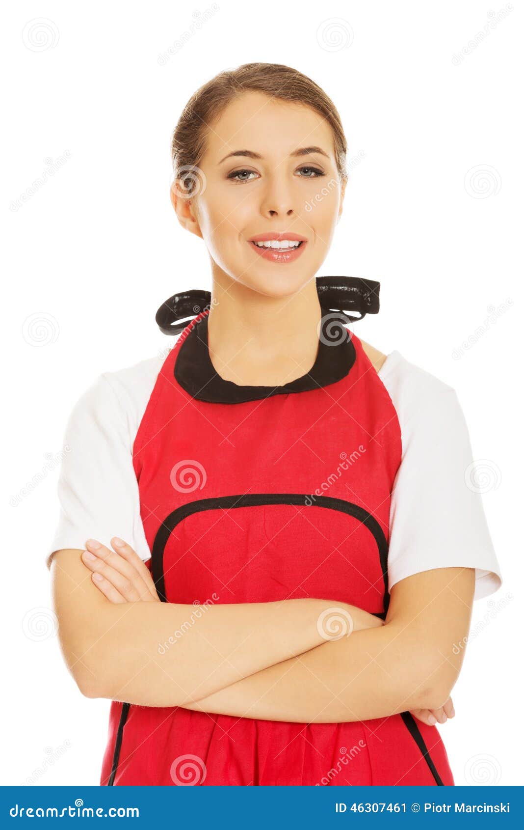 Woman wearing apron stock image. Image of smile, looking - 46307461