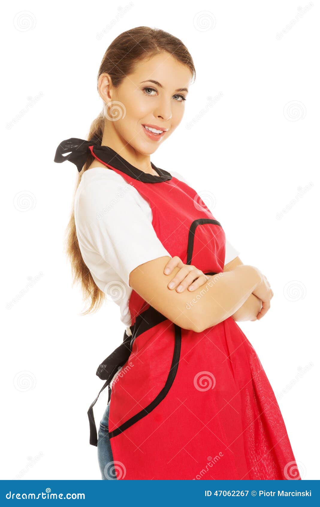 Woman wearing apron stock image. Image of service, retail - 47062267