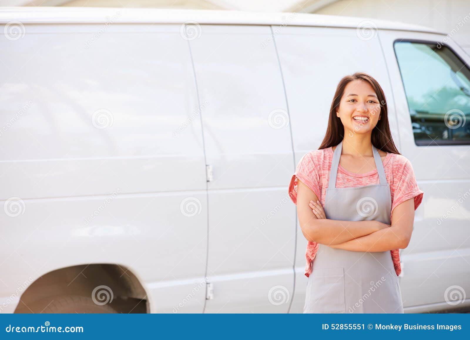 Woman Wearing Apron Standing in Front of Van Stock Image - Image of ...